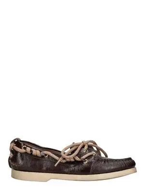 GOLDEN GOOSE Leather Boat Shoes With Lace Up Detail - Brown