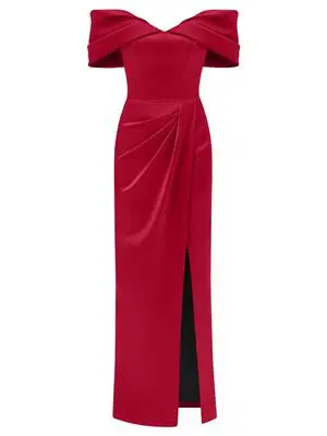 TIA DORRAINE Heavenly Kissed Draped Satin Maxi Dress - Red