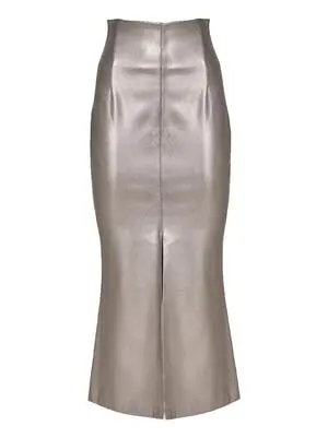 JULIA ALLERT Mermaid Faux Leather Midi Skirt With Slit - Silver