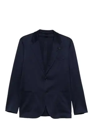 LARDINI Unlined Single-breasted Cotton Jacket With Notch Lapel - Blu