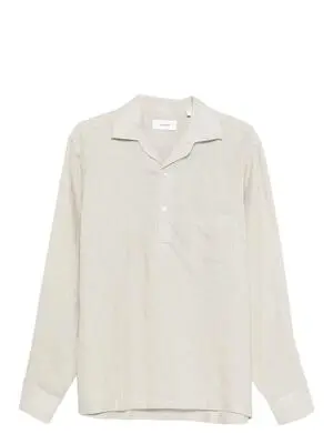 LARDINI Linen Polo Shirt With Open Collar And Chest Pocket - Grigio
