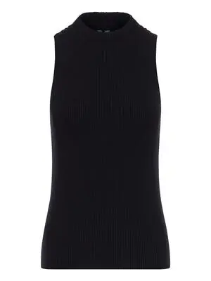 Rick Owens Ribbed Knit Crew Neck Sleeveless Top - Nero