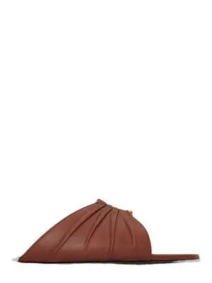 Saint Laurent SAINT LAURENT Almond Peep-Toe Leather Sandal With Cassandre Hardware Marrone