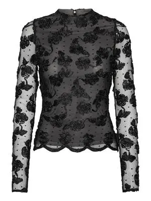 ROTATE BY BIRGER CHRISTENSEN Floral Mesh Long-sleeve Top - Nero