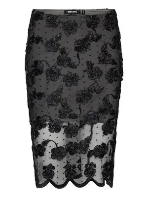 ROTATE BY BIRGER CHRISTENSEN ROTATE Floral Appliqué Mesh Midi Skirt