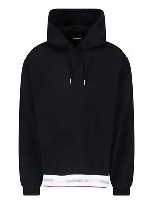 Dsquared2 Logo Trim Cotton Hoodie - Black