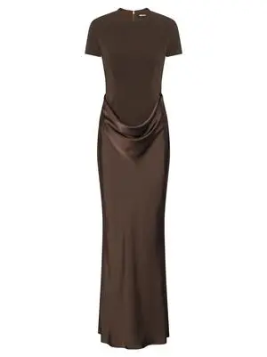 ROTATE BY BIRGER CHRISTENSEN Long Sleeve Dress With Draped Hips - Marrone