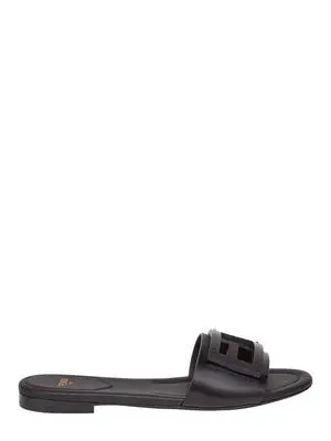 Fendi Embellished Leather Slide Sandals - Nero