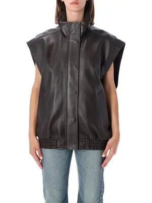Balenciaga Sleeveless Lamb Leather Blouson With Stand Collar And Fitted Waist - Marrone