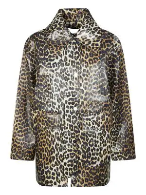 GANNI Leopard Print Laminated Jacket - Beige