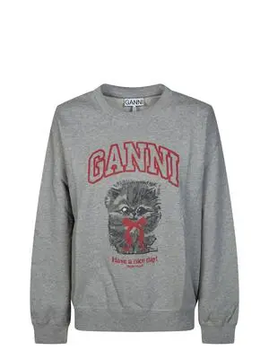 GANNI GANNI Gattino Logo Crewneck Sweatshirt Grigio