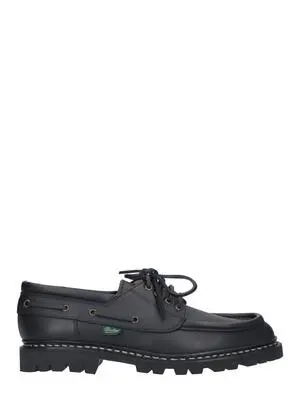 Paraboot Leather Moc Toe Lug Sole Boat Shoes - Black