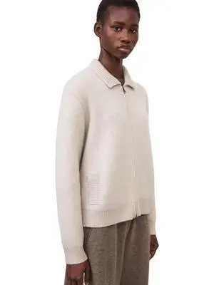 LISA YANG Double-face Cashmere Cardigan With Elegant Collar And Two-way Zip - Grigio