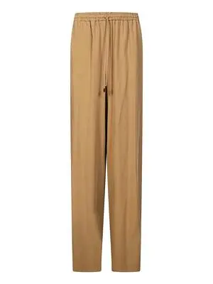 Max Mara MAX MARA Silk Drawstring Waist Wide-Leg Pants Beige