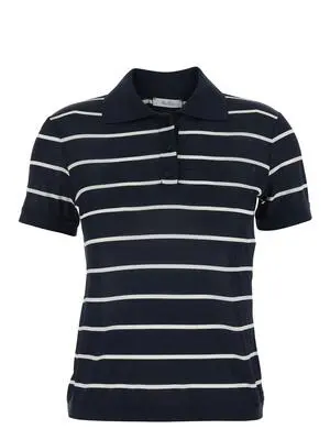 Max Mara MAX MARA Striped Silk Polo Top Nero