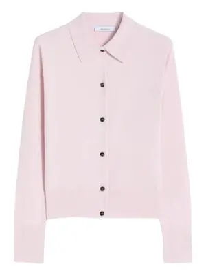 Max Mara MAX MARA Slim Fit Wool Blend Sweater With Shirt Collar And Horn Button Placket Rosa