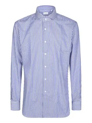 XACUS No-iron Stripe Flame-print Shirt - Blu
