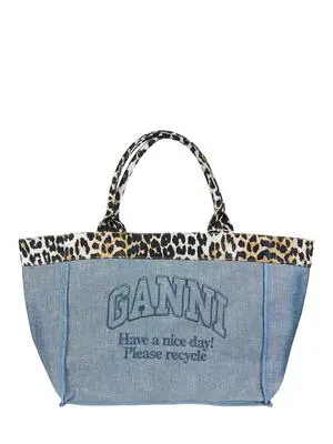 GANNI GANNI Leopard Print Logo Shopper Bag Blu