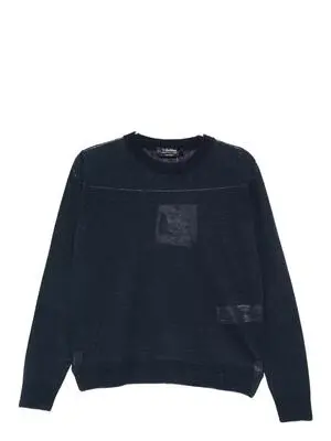 Max Mara Linen Crewneck Sweater With Embossed Logo Detail - Blu