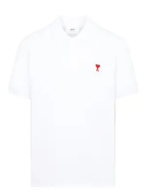 AMI Paris Heart Embroidered Polo Shirt - White