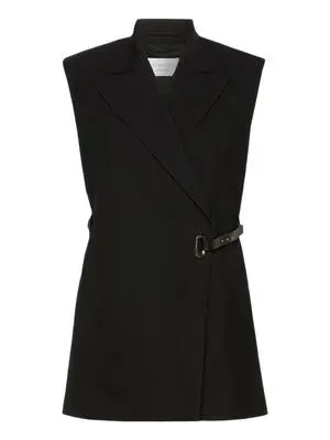 Sportmax Belted Peak Lapel Jacket In Stretch Viscose Twill - Nero