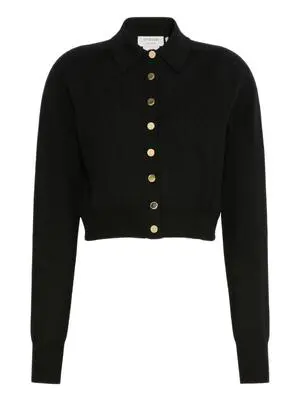 Sportmax Virgin Wool Button-detailed Cropped Sweater - Nero