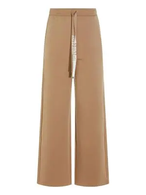 Max Mara Double Cotton Wide-leg Trousers With Jacquard Drawstring - Marrone