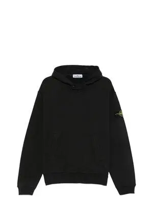 Stone Island Hooded Sweatshirt With Snap-button Collar - Nero