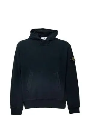 Stone Island Hooded Sweatshirt With Snap-button Collar - Verde
