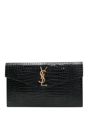 Saint Laurent Crocodile-embossed Shiny Leather Mini Clutch Bag - Nero