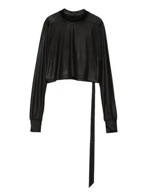 Rick Owens Cropped Long Sleeve T-shirt With Ribbed Crewneck - Nero