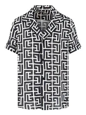 Balmain Style Relaxed Fit Shirt Collar Mini Short-sleeve Button-up With Piped Trim - Nero