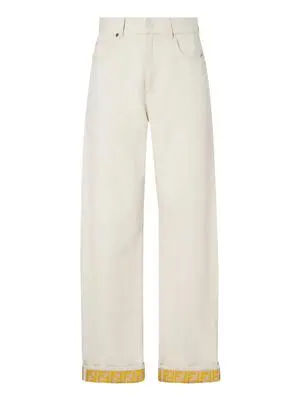 Fendi Monogram Trimmed Wide-leg Jeans - Beige