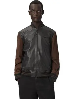 ALLSAINTS Leather Bomber Jacket With Suede Sleeves - Black/brown