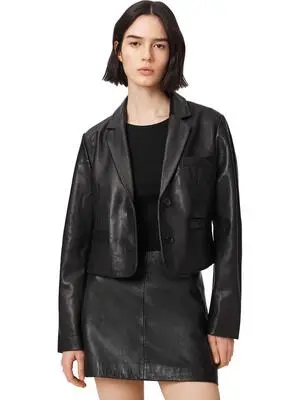 ALLSAINTS Apton High Waisted Leather Blazer - Black
