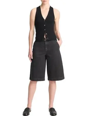 Vince Cotton Mid-rise Longline Shorts - Washed Black