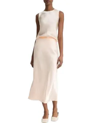 Vince Contrast-waistband Satin Bias Midi Skirt - Lychee