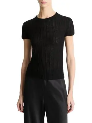 Vince Waffle-knit Cashmere-silk Short-sleeve Sweater - Black