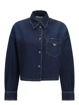 Prada Denim Shirt With Logo Plaque - Blue
