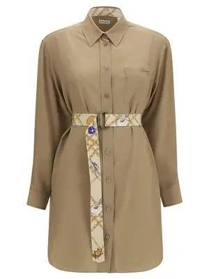 Burberry Silk Crêpe De Chine Shirt Dress With Printed Belt - Beige