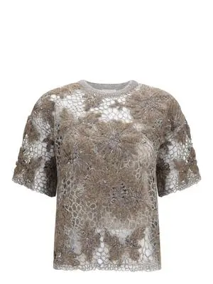 BRUNELLO CUCINELLI Brunello Cucinelli Crew-Neck Top With Floral Embroidery And Sequins