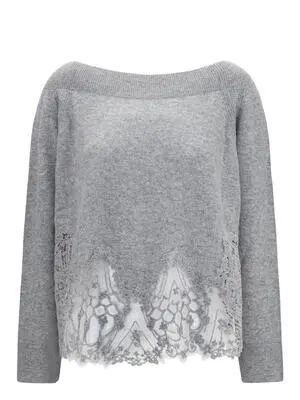 Ermanno Scervino Boat Neck Lace Trim Sweater - Grey