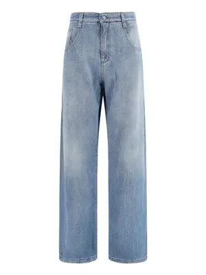 Ermanno Scervino Baggy Jeans In Pure Cotton With Resca Pattern - Light Blue