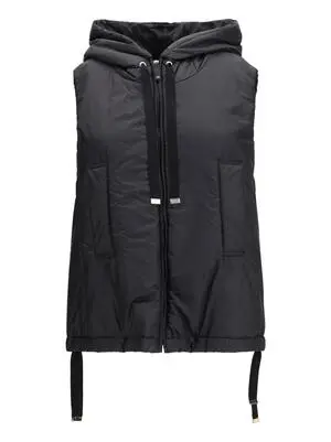 Max Mara Hooded Padded Vest In Water Repellent Canvas - Black