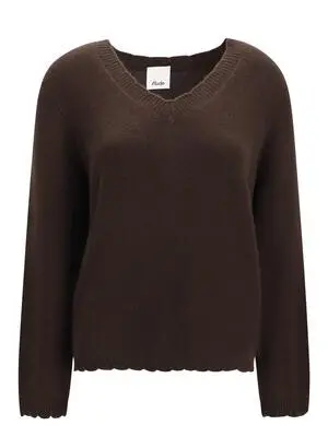 ALLUDE V-neck Long Sleeve Sweater - Brown