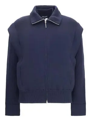 Giorgio Armani Padded Virgin Wool Bomber Jacket With Ribbed Sleeves - Blue
