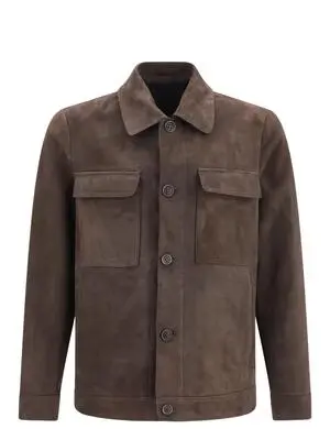 SALVATORE SANTORO Sheepskin Leather Jacket With Button Closure - Brown