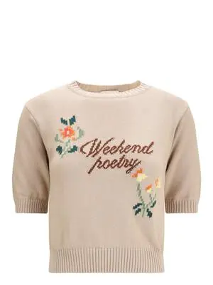Max Mara Cotton Knit Sweater With Embroidery - Beige