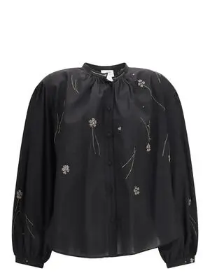 FORTE_FORTE Fleurs D'orient Embroidered Voile Bohemian Shirt - Black