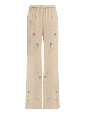 FORTE_FORTE Fleurs D'orient Embroidered Crushed Velvet Trousers - Pink
